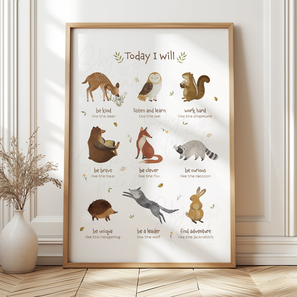Forest Animals Positive Affirmations Poster for Nursery & Kids