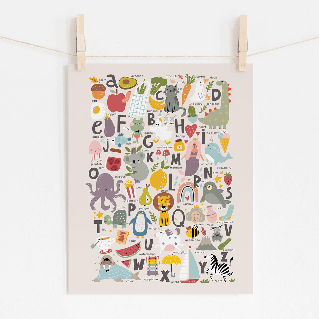 ABC Alphabet Collage Poster with Light Beige Background