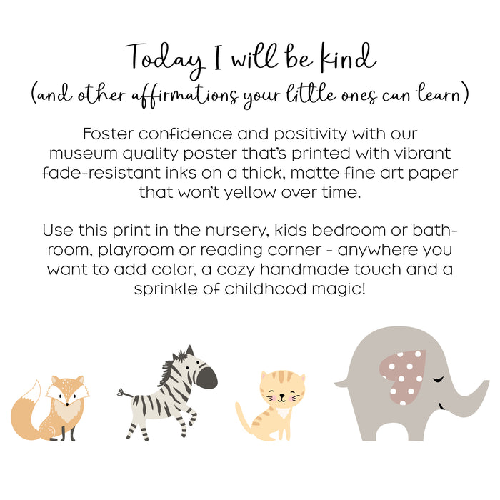 Cute Animals Positive Affirmations Nursery Wall Art