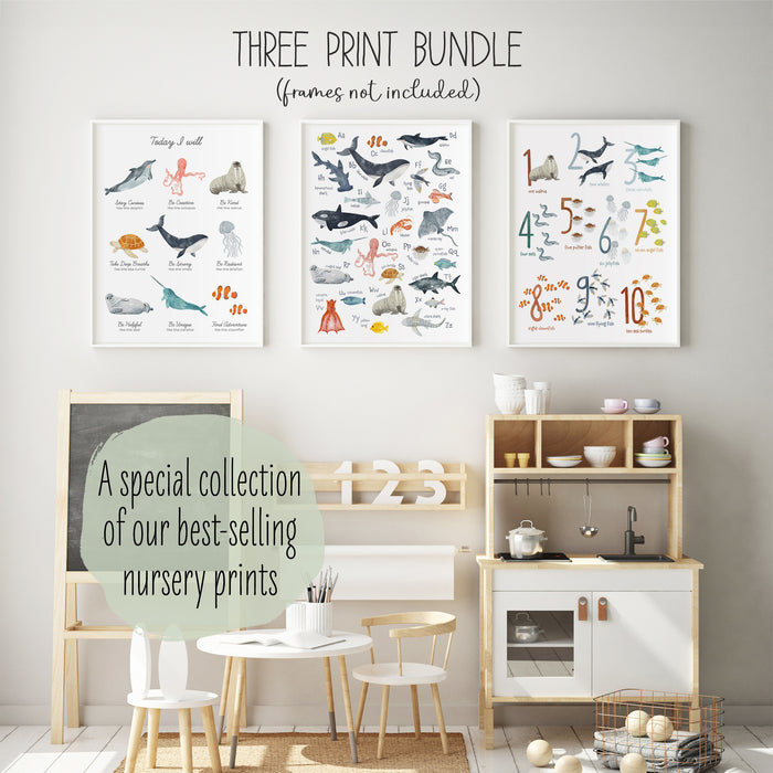 Ocean Animals Nursery Wall Art Set for Kids