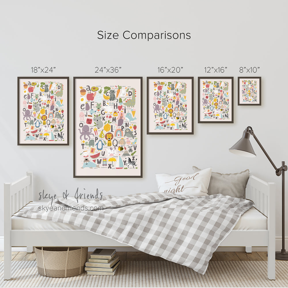 ABC Alphabet Collage Poster with Light Beige Background