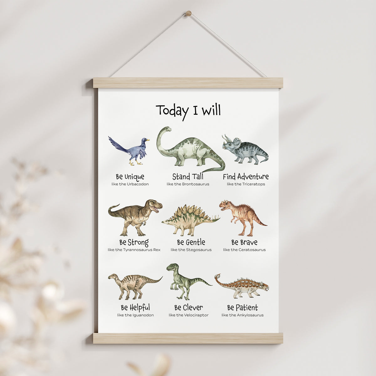 Dinosaurs Positive Affirmations Poster for Nursery & Kids Bedroom