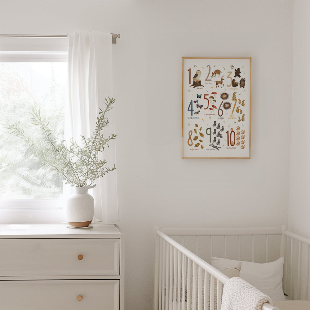 Nursery Woodland Creatures Numbers Poster, Learn to Count 1-10